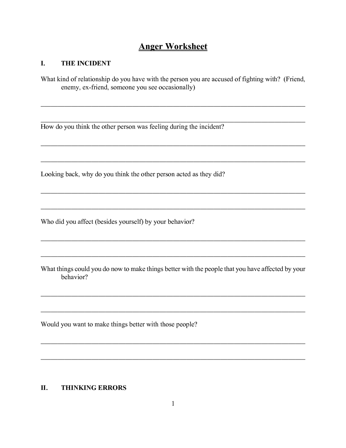 Anger Worksheet I Anger Management Worksheets Anger Worksheets Anger