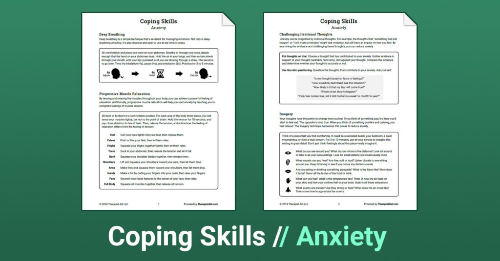 Coping Skills Anxiety Worksheet Therapist Aid | Anger Management Worksheets
