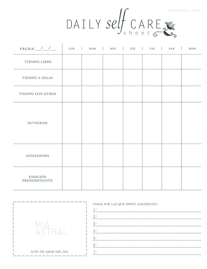 Daily Self Care Sheet Miastral | Anger Management Worksheets