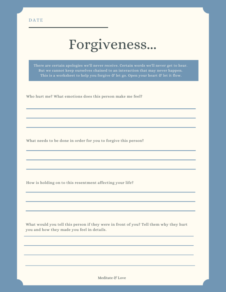 Forgiveness Worksheet Give Yourself The Apology You May Never Receive ...