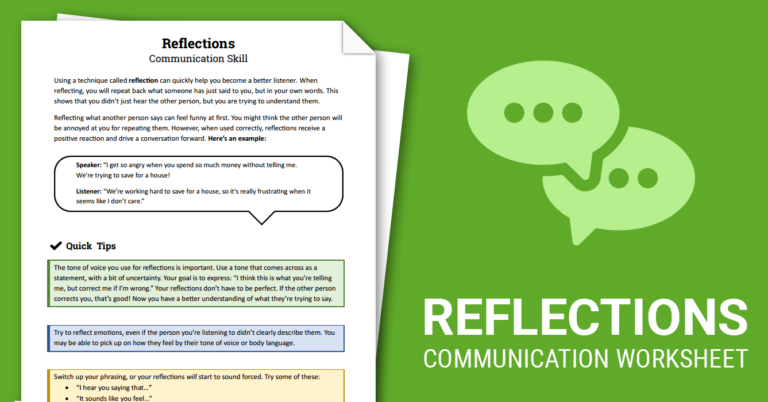 Reflections Communication Skill Worksheet Therapist Aid | Anger ...