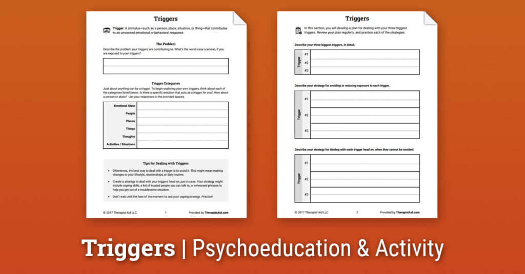 Triggers Worksheet Therapist Aid | Anger Management Worksheets